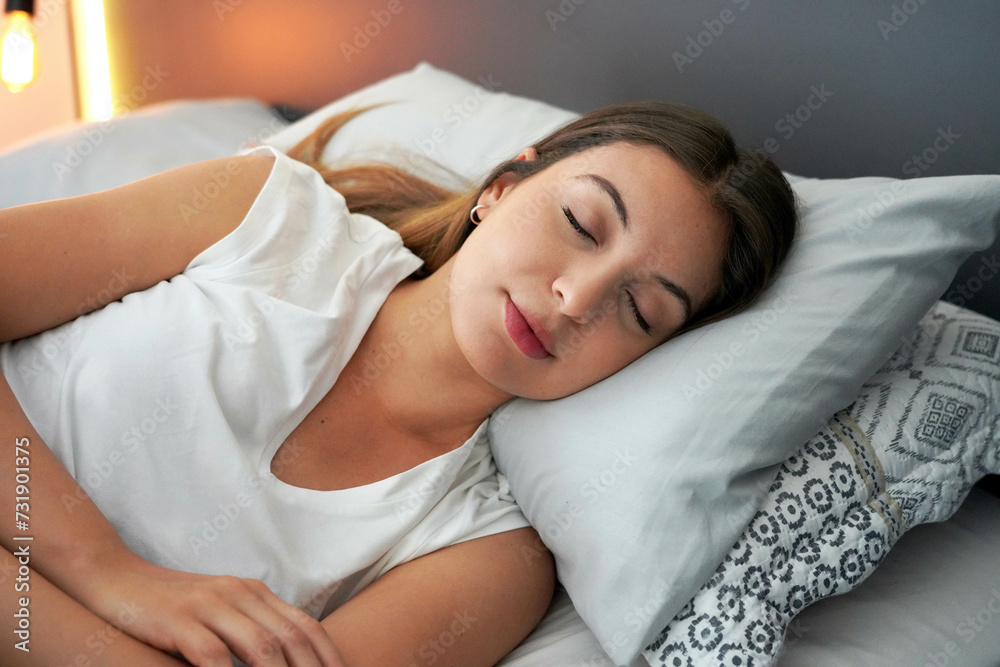 Neuroscientific importance of a good sleep. Young beautiful woman ...