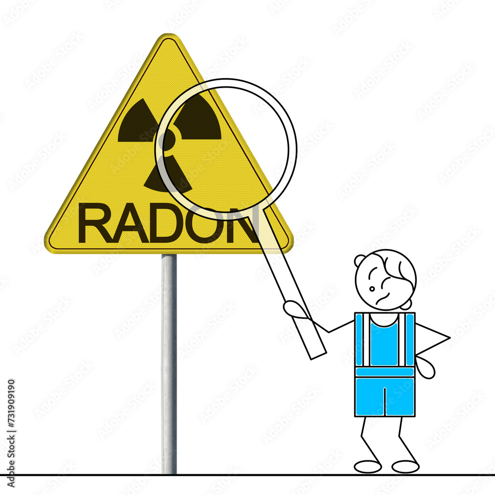 Cartoon Man with magnifying glass and sign indicating to be careful of ...