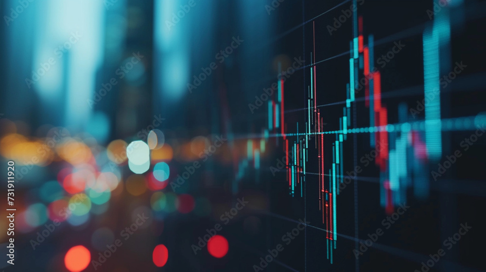 A close-up of a financial market analysis graph with moving averages ...
