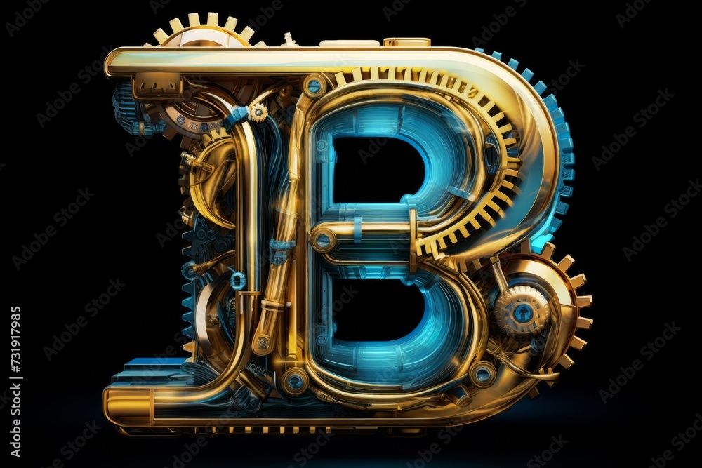 A Letter B With Azure Gold Gears In A Steampunk Style. Concept ...