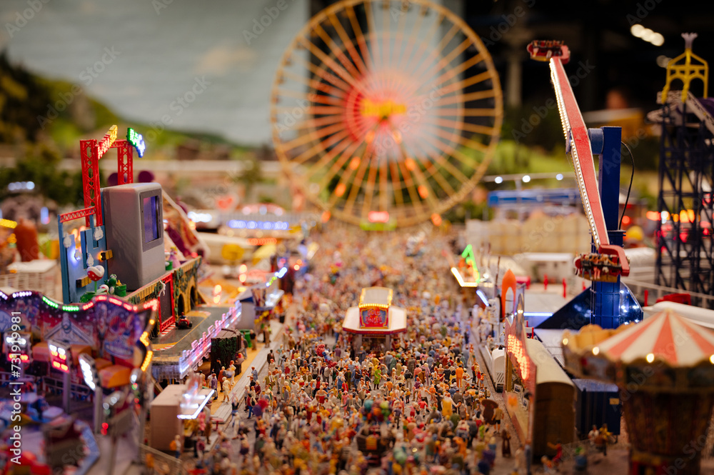 Miniatur Wunderland Hamburg in Germany, funfair with ferris wheel ...