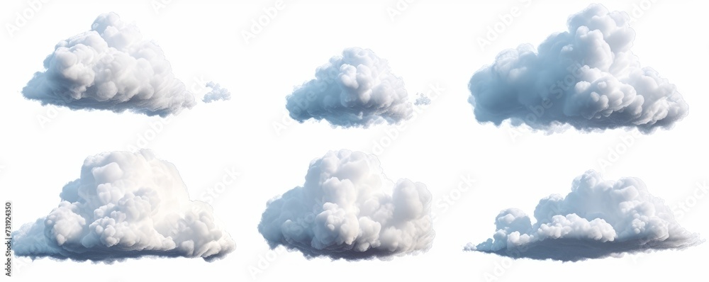 3d render. Collection of random shapes of abstract clouds. Cumulus ...
