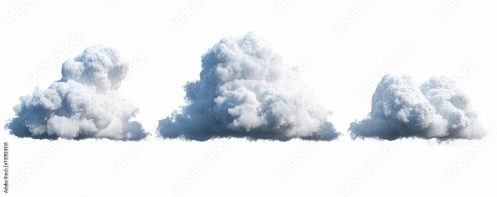 3d render. Collection of random shapes of abstract clouds. Cumulus ...