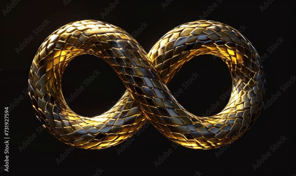 cycled animation of 3d infinity symbol with golden scales texture ...