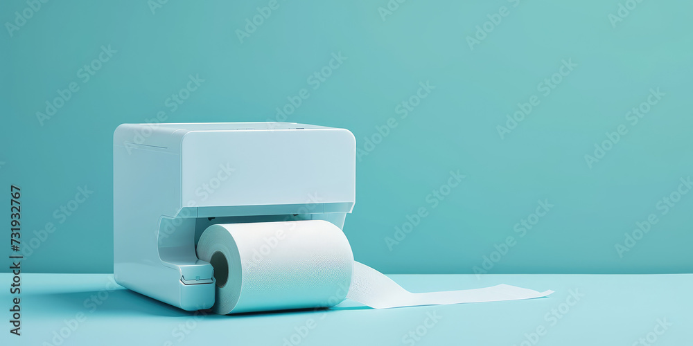 Mini Printer with Paper Roll. A sleek, compact printer with a fresh ...