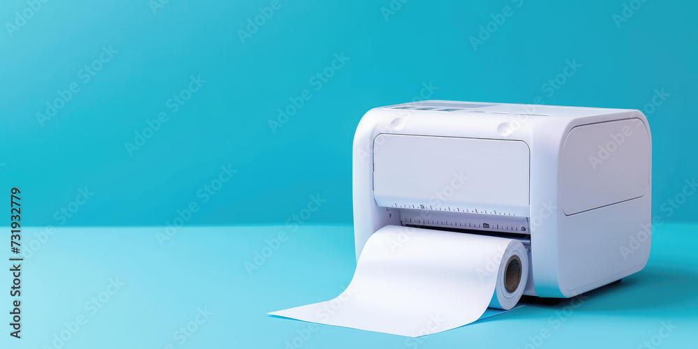 Mini Printer with Paper Roll. A sleek, compact printer with a fresh ...