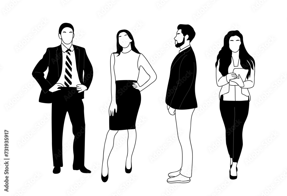 Business team members standing. Set of different men and women ...
