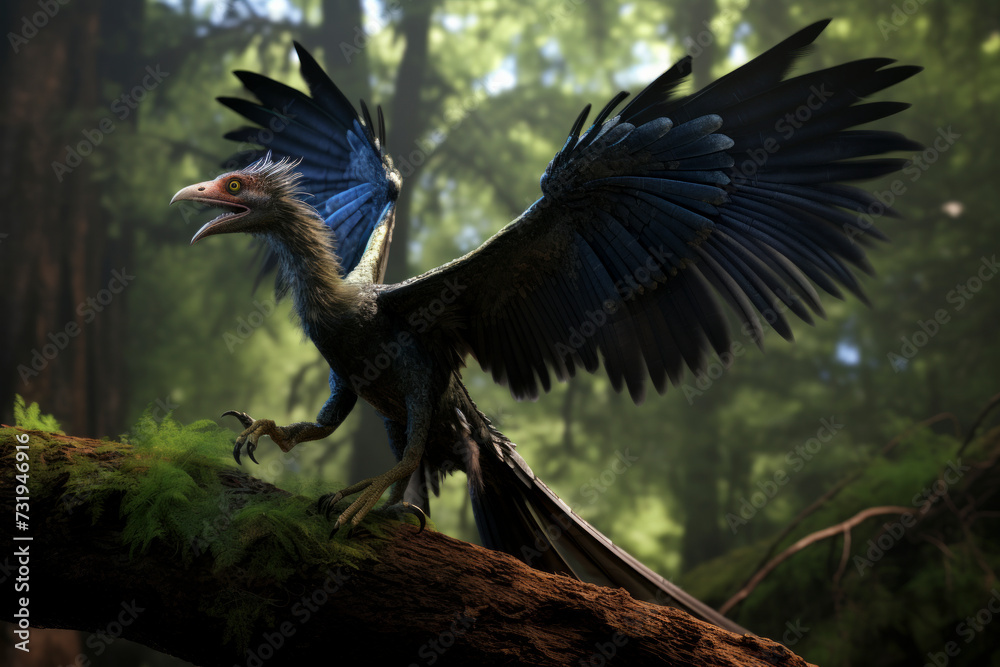 Imaginative rendering of Microraptor, a small, feathered dinosaur with ...