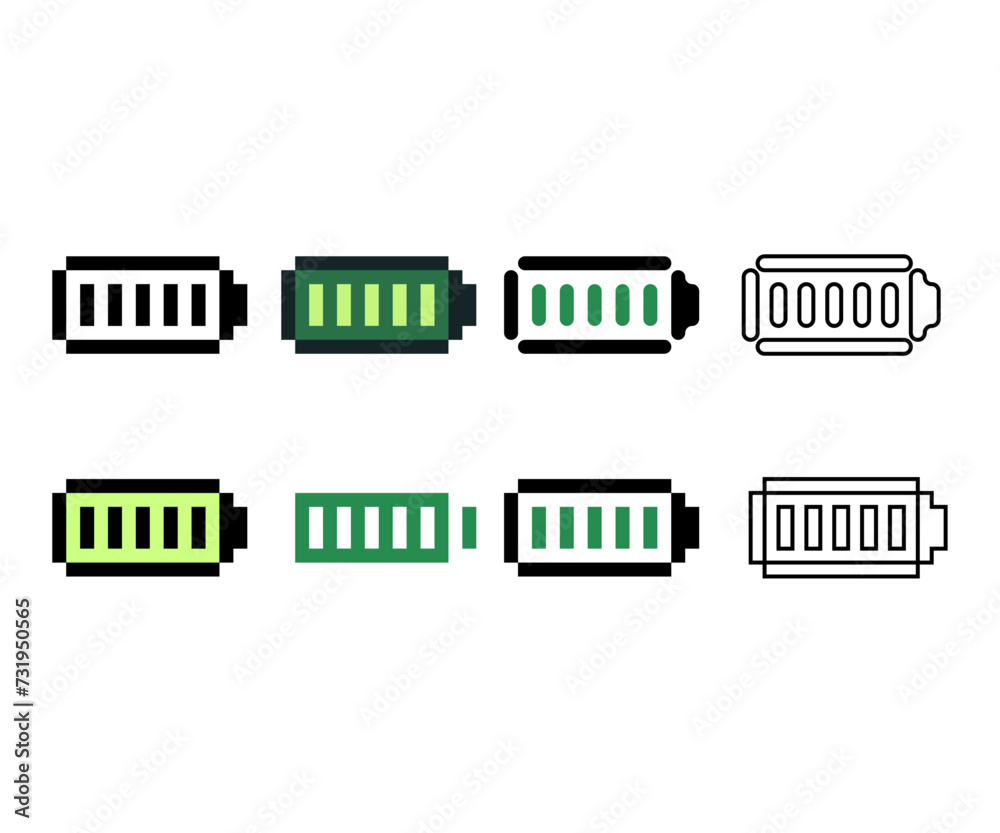 Pixel art outline sets icon of battery variation color. battery icon on ...
