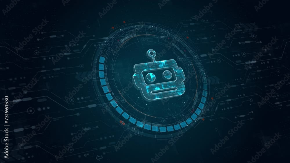 Motion graphic of Blue digital robot head logo and circle futuristic ...