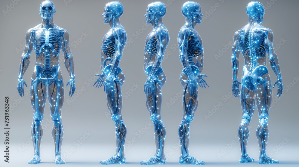 in full length, several transparent human bodies from different sides ...