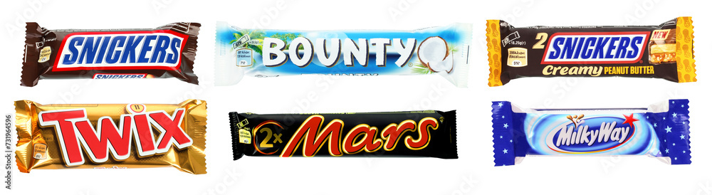 Set of popular Chocolate Bars of Mars Incorporated company, isolated on ...