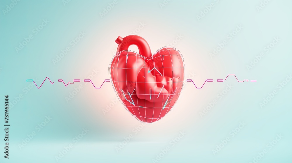 Red heart shape with cardio pulse line on pastel background health and ...