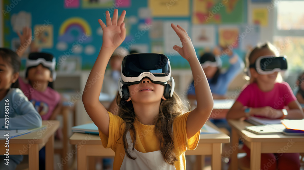 A group of diverse elementary school children are engaged in a ...