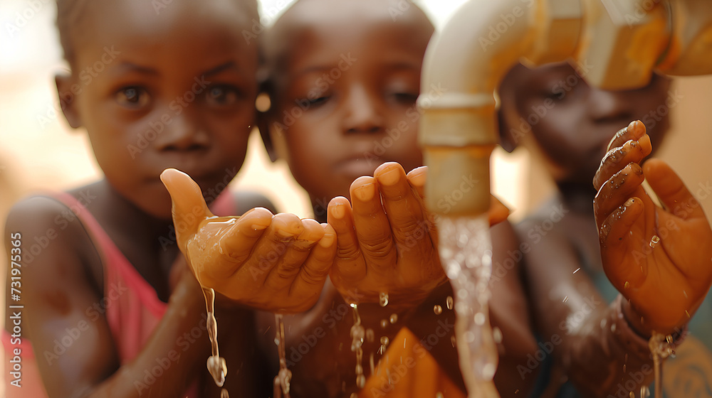 Children in Africa are drawn to drink water to quench their thirst. A ...