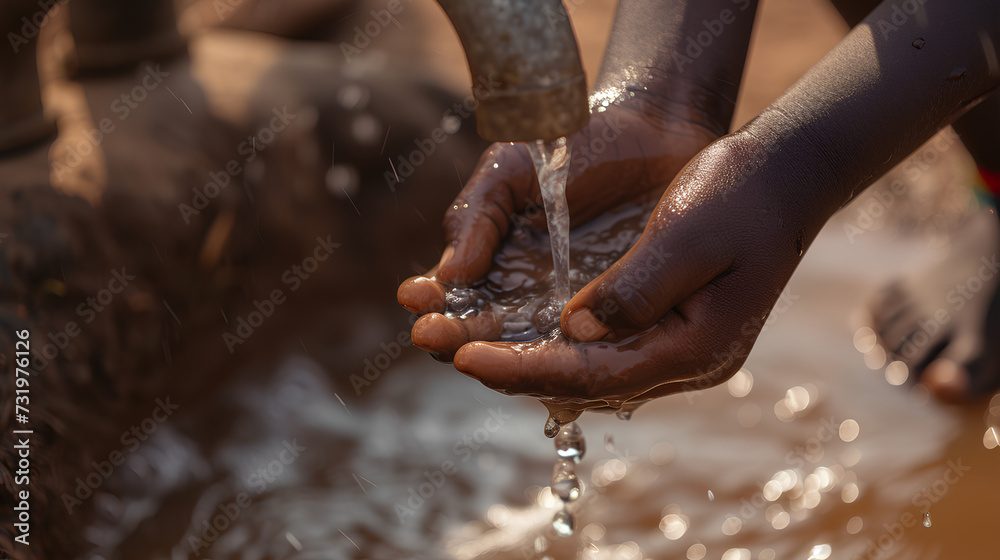 Children in Africa are drawn to drink water to quench their thirst. A ...