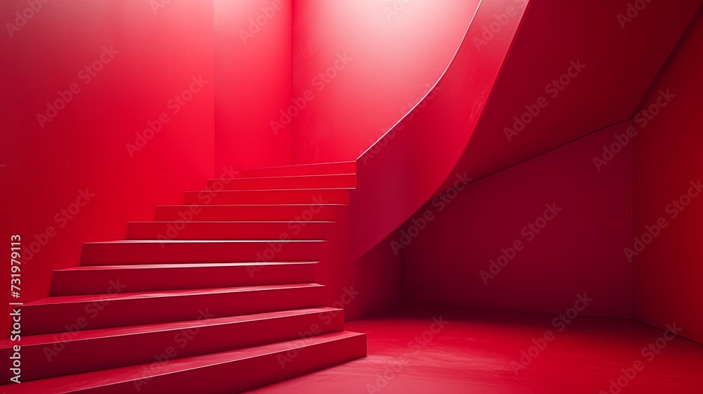 Sleek and modern red staircase curves elegantly in a luxury interior ...