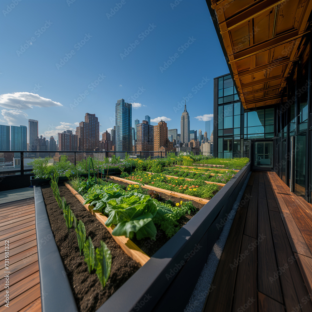Potager sur le toit d'un immeuble dans une tour extrêmement haute dans ...