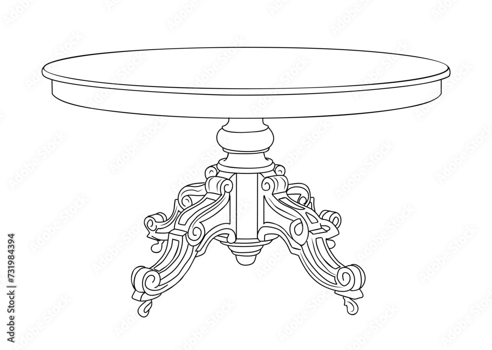 Hand-drawn sketch of antique table. Vintage furniture in Rococo style ...