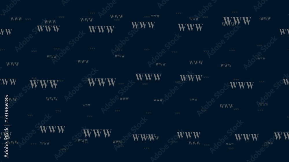 Www symbols float horizontally from left to right. Parallax fly effect. Floating symbols are ...