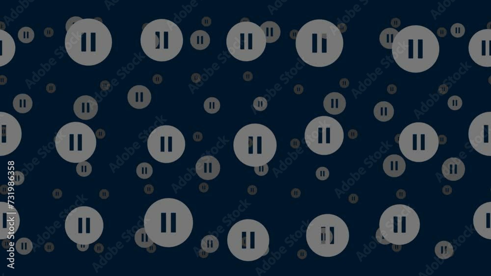 Pause symbols float horizontally from left to right. Parallax fly effect. Floating symbols are ...