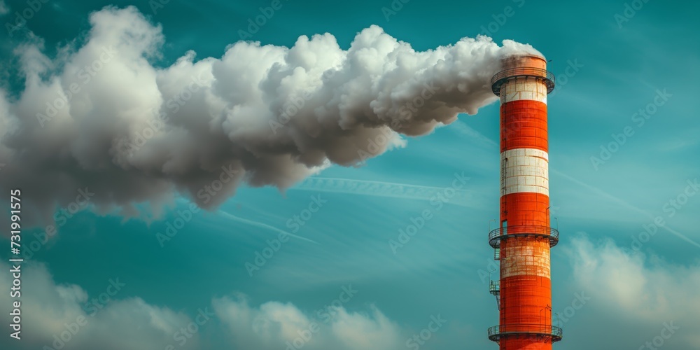 Polluting Power Plant With Smoking Chimneys Against A Blue Sky Climate ...
