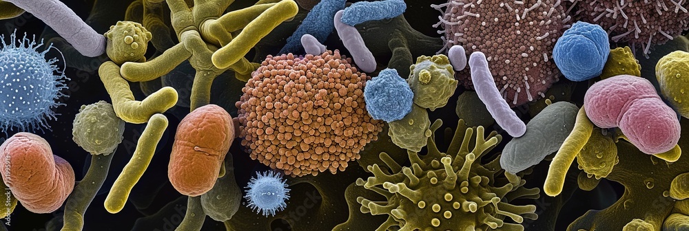 Microorganisms like bacteria and viruses depicted in this concept for ...