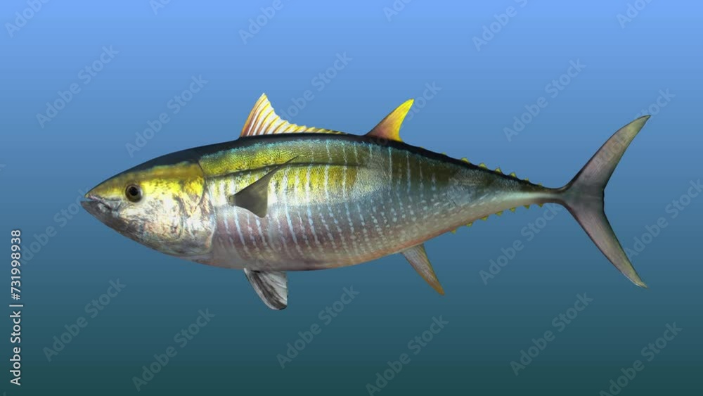 Yellowfin tuna Fish with alpha matte video, FISH Animation, Fish Swim ...