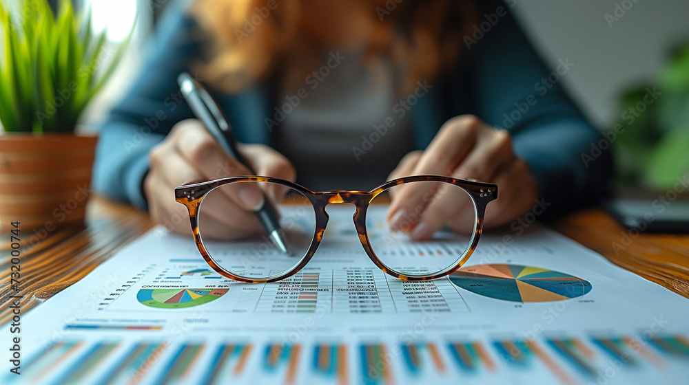 Paper with statistics graphs on the desk in the office, bar charts and ...