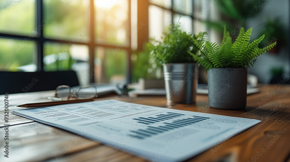 Paper with statistics graphs on the desk in the office, bar charts and ...