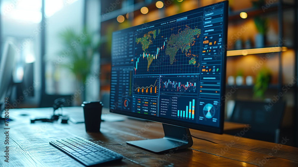 stock market data, The side view of a computer screen displaying ...