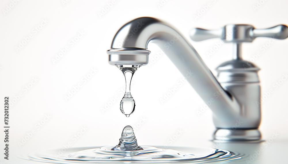 Water Drop Hanging from a Chrome Tap on White Background. World Water ...