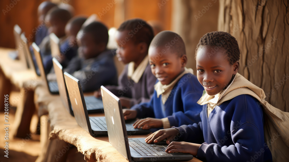 African school children using laptops Stock Photo | Adobe Stock