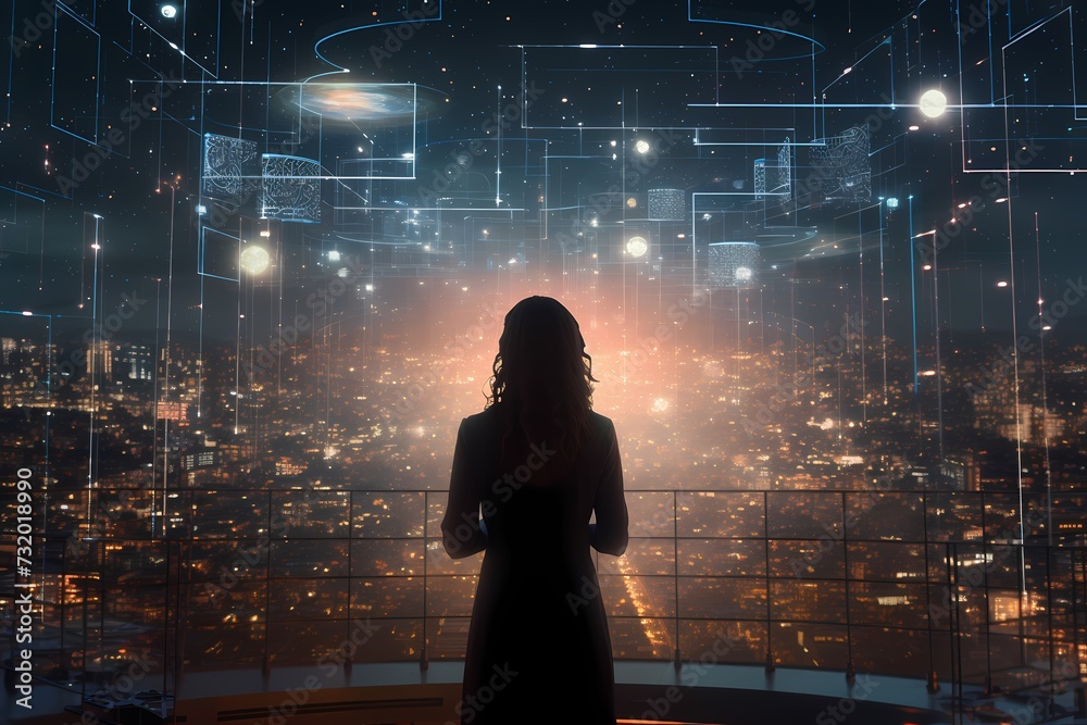 Exploring the intersection of humanity and technology, a woman stands ...