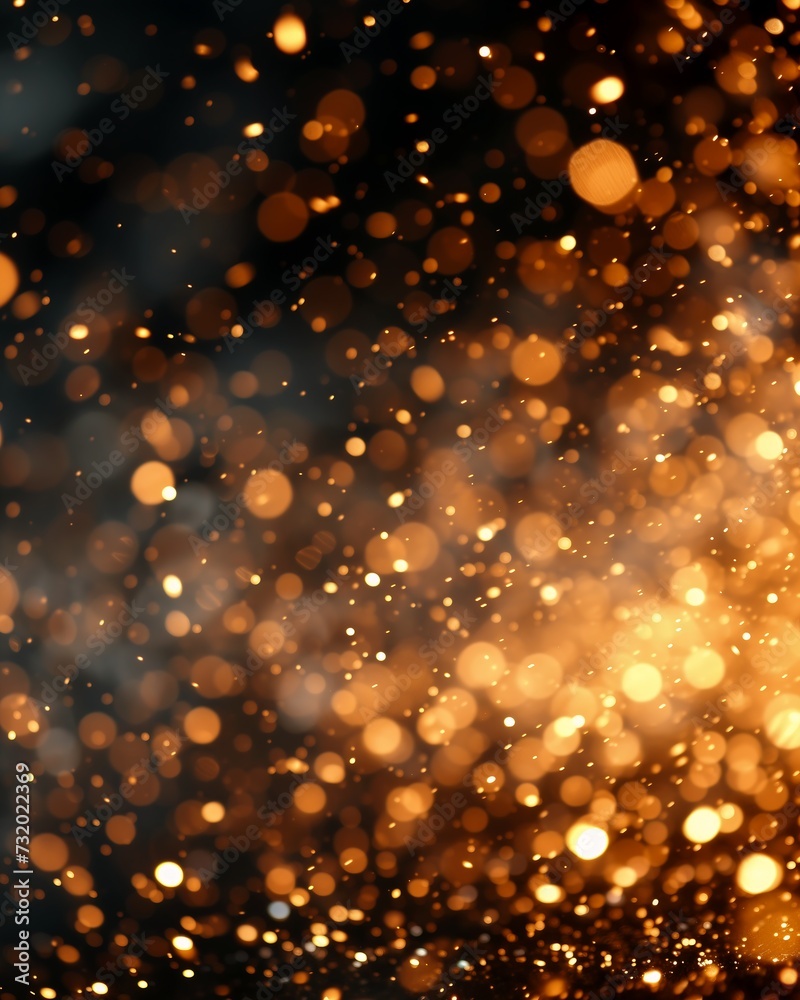 closeup blurry background gold black particles air bar bathed glow ...