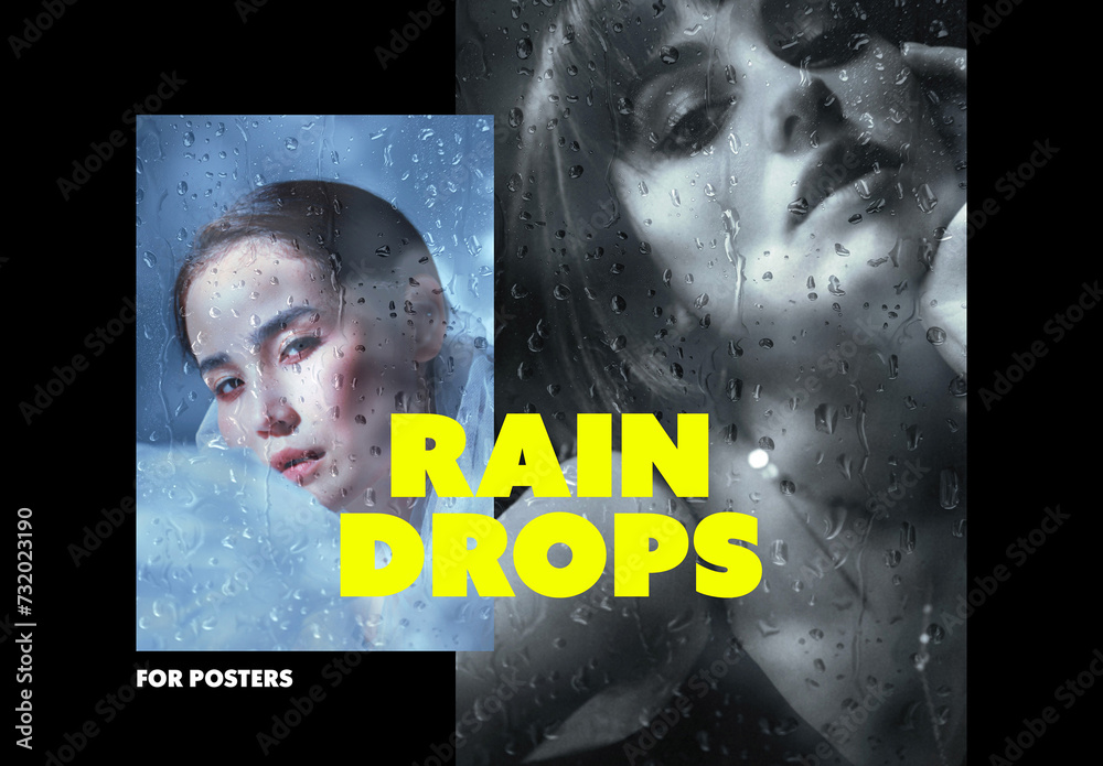 Cinematic Raindrops On The Glass Poster Photo Effect Mockup WIth ...