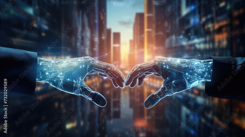 Hands of Robot holding hands with humans collaboration between ...