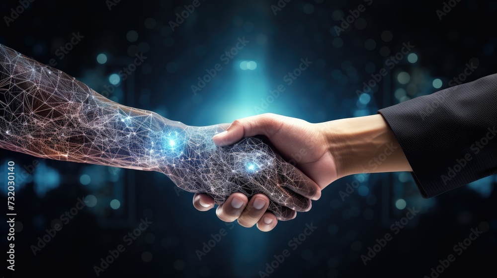 Hands of Robot holding hands with humans collaboration between ...
