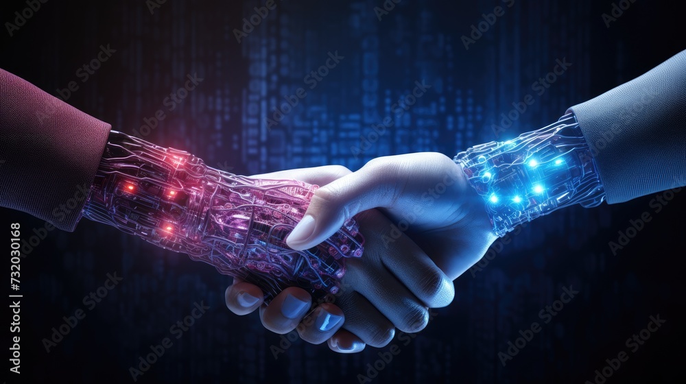Hands of Robot holding hands with humans collaboration between artificial intelligence AI. Stock ...