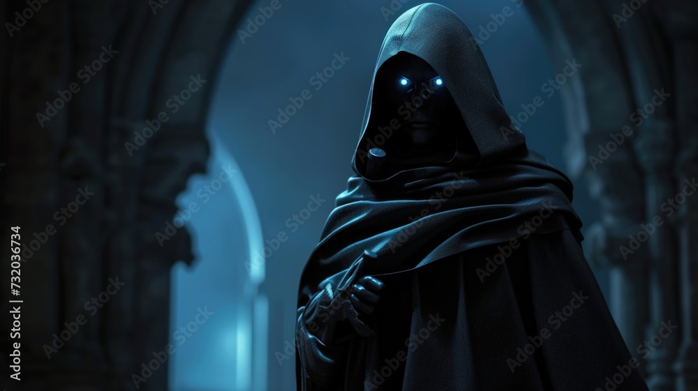 Cartoon digital avatars of Mysterious Knight In a dark cloak and hood ...