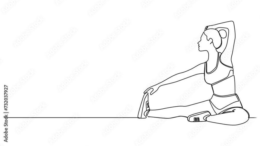 animated continuous single line drawing of fit woman stretching on ...