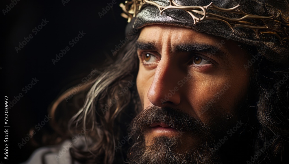 Jesus christ with crown of thorns, on dark background, Jesus Christ ...