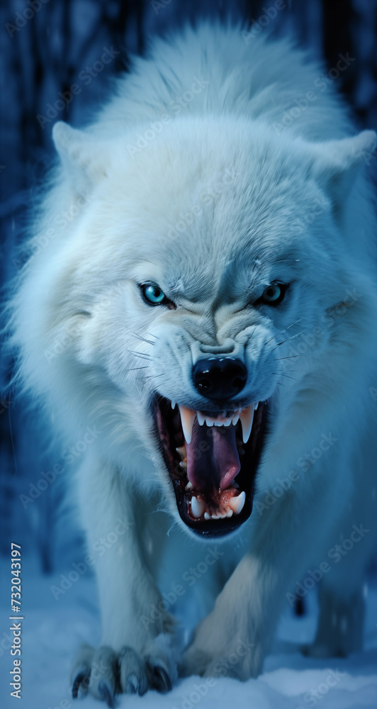 snarling wolf in snow showing his fangs Stock Photo | Adobe Stock