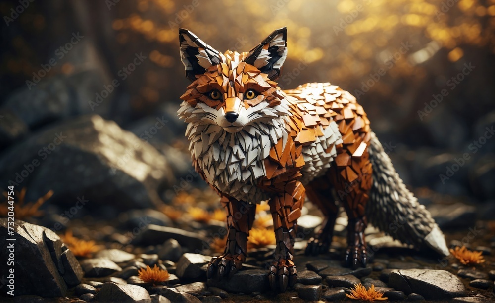 Voxel pixel art Fox in wild, animals made of 3d cubes, voxel ...