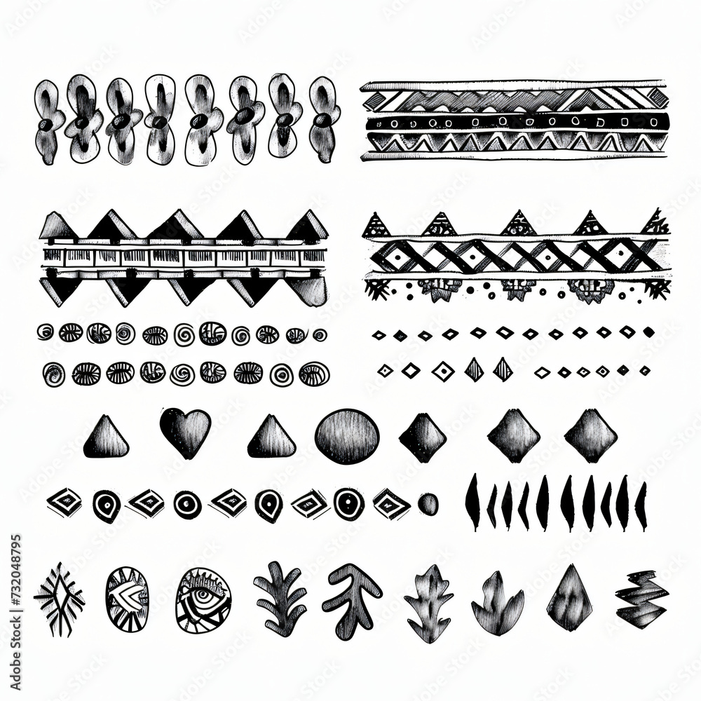 Set african tribal motive border in doodle hand drawn style from ...