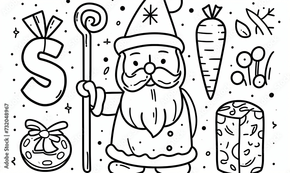 Saint Nicholas of Sinterklaas doodle outline clip art set. St Nick ...