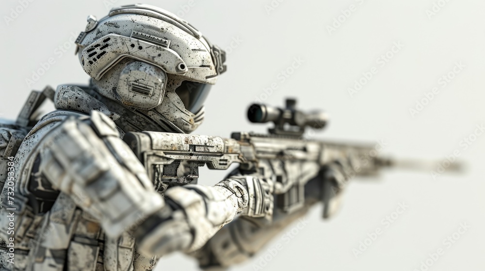 Cartoon digital avatar of a sniper in urban camo, aiming a hightech ...