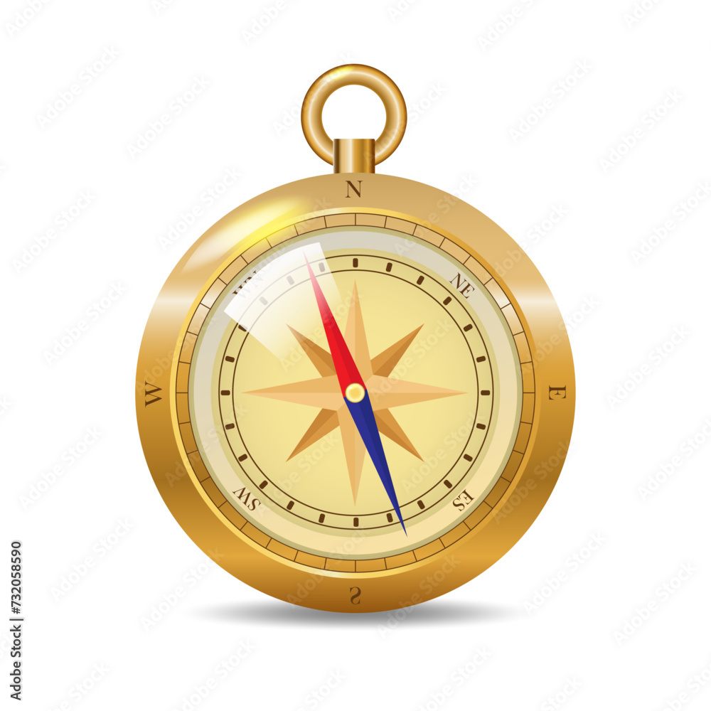 Realistic golden vintage compass with marine wind rose and cardinal ...