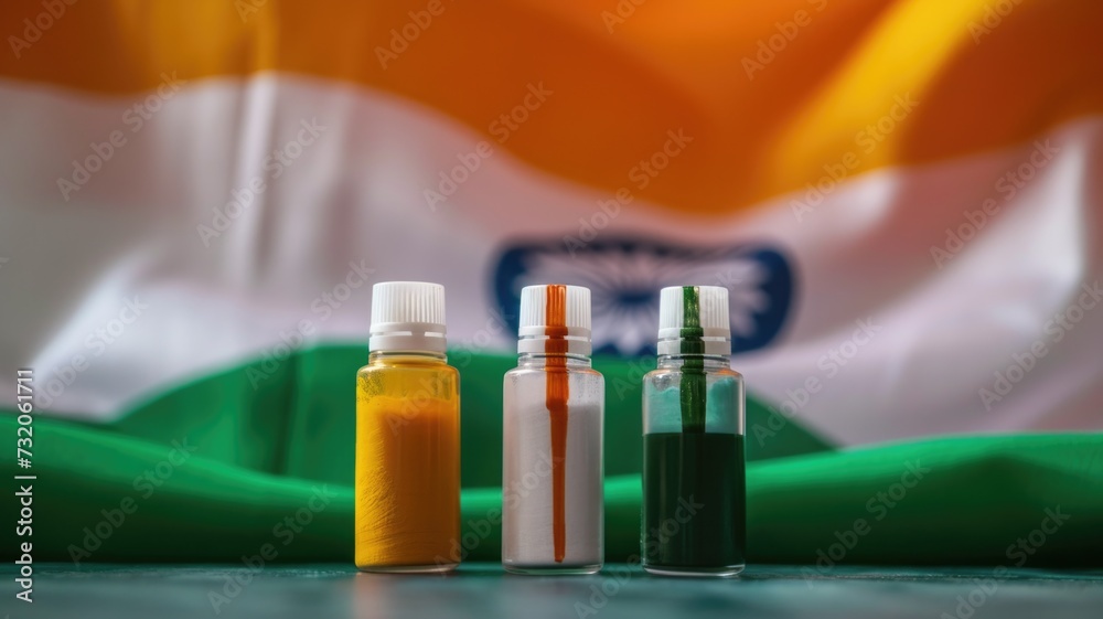 ink bottles in saffron, white, and green, with voters' fingers being ...