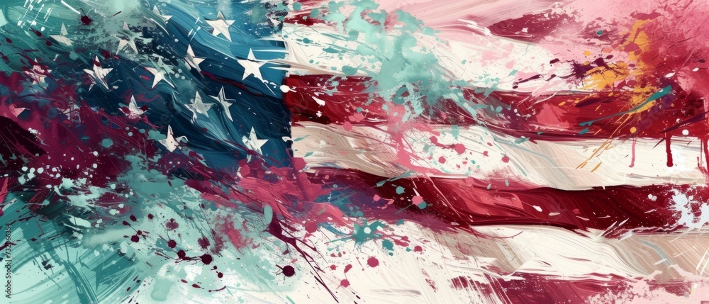 an american flag painted by splash with brush irregular shapes ...